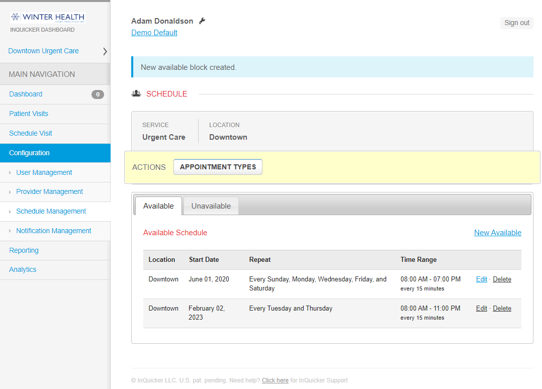How to Add a New Time Block to an Existing Non-Integrated Schedule – InQuicker Support
